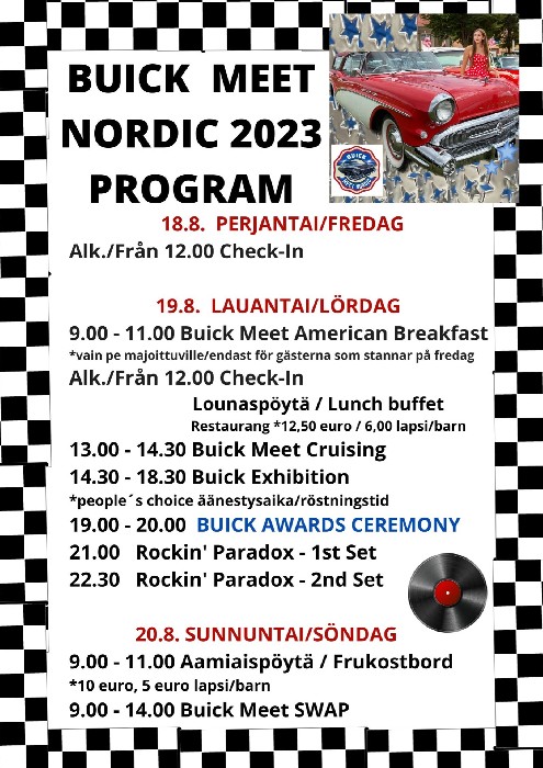 Buick Meet Nordic 2023 Ohjelma / Program